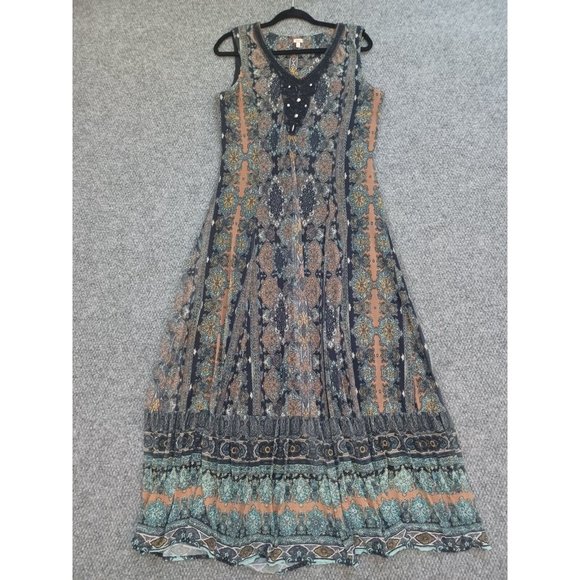Reba | Dresses | Reba Maxi Dress Womens Sz L Blue Brown Lined Country ...